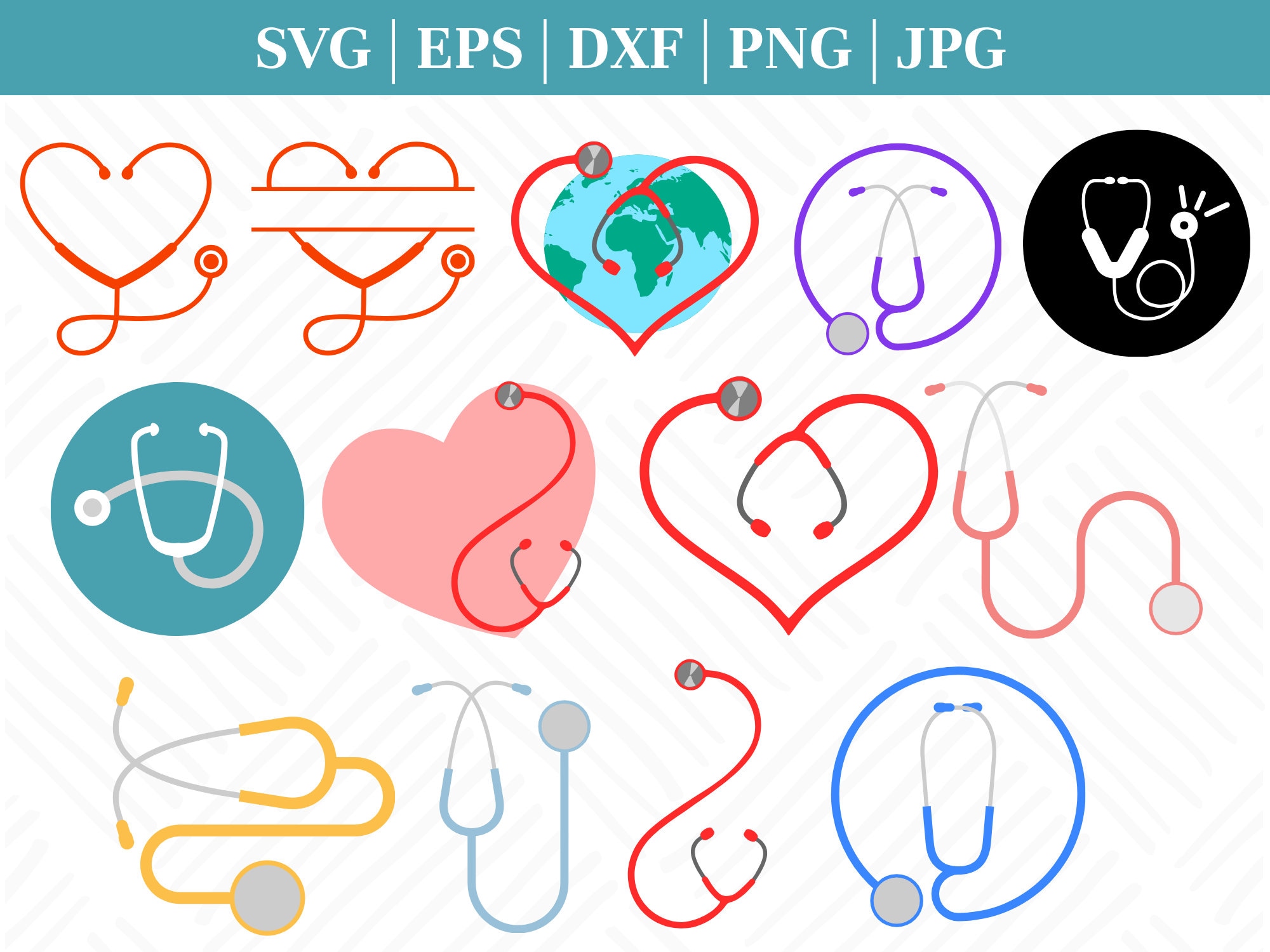 Stethoscopes Bundle SVG PNG Files for Cutting Machines, Digital Clipart ...