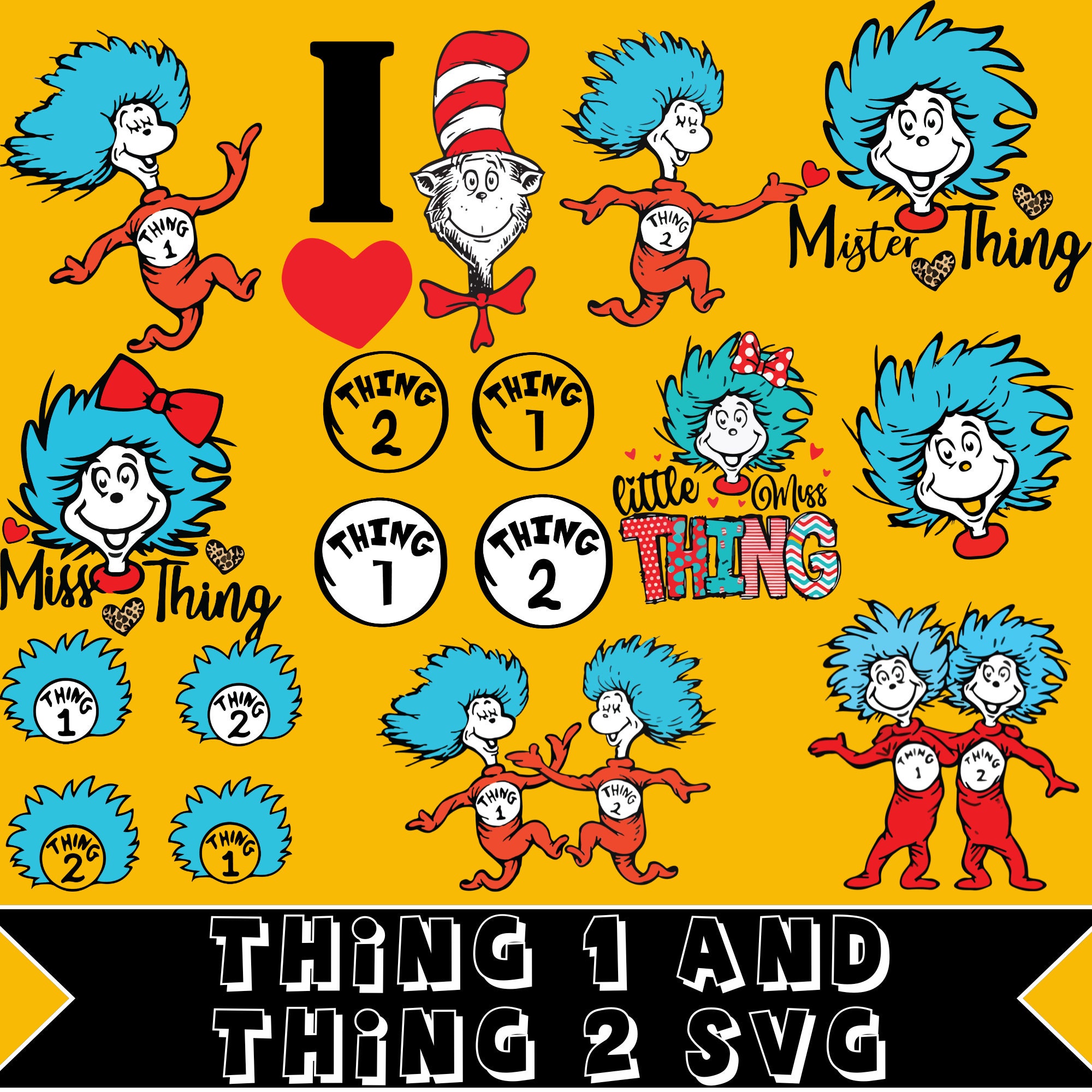 Thing 1 Thing 2 Svg Bundle,thing 1 and Thing 2 Layered Svg .png,thing 1 ...