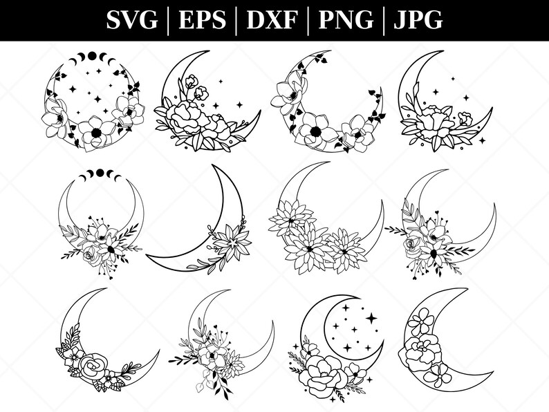 Moon SVG Bundle, Floral Moon Svg, Mystic Celestial Svg, Moon and Stars ...