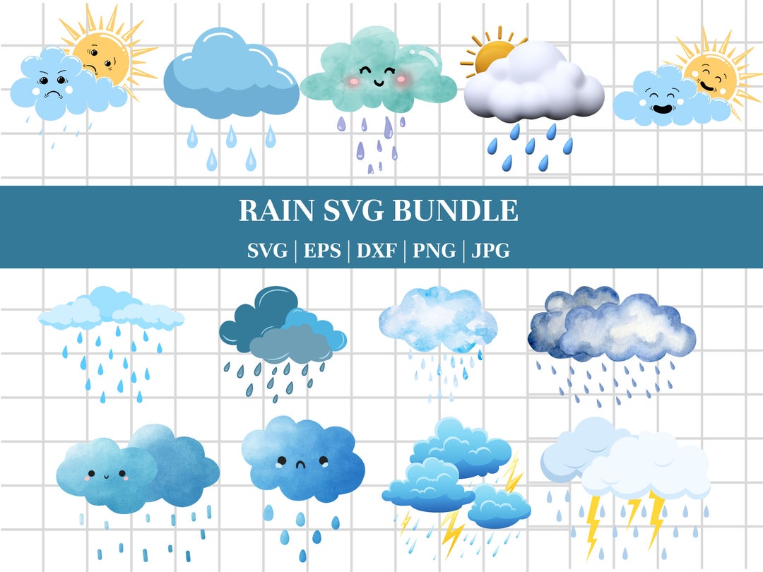 Rain SVG Bundle, Svg Files for Cricut, Raining Svg, Rainy Weather SVG ...