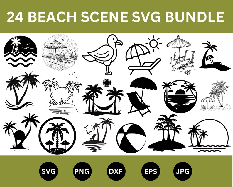 Beach Scene SVG Bundle,sunset Beach Scene,tropical Island Svg,palm Tree ...
