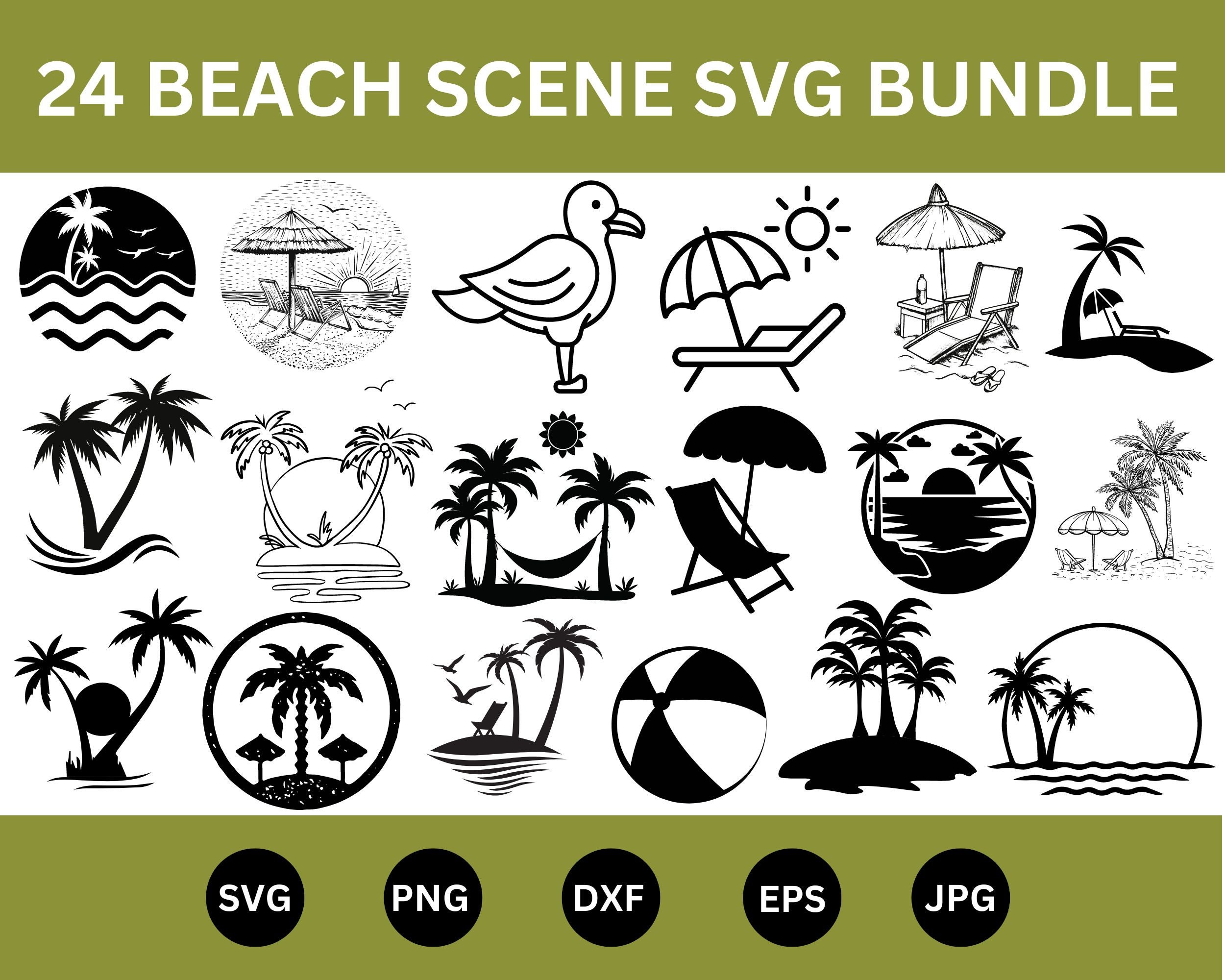 Beach Scene SVG Bundle,sunset Beach Scene,tropical Island Svg,palm Tree ...