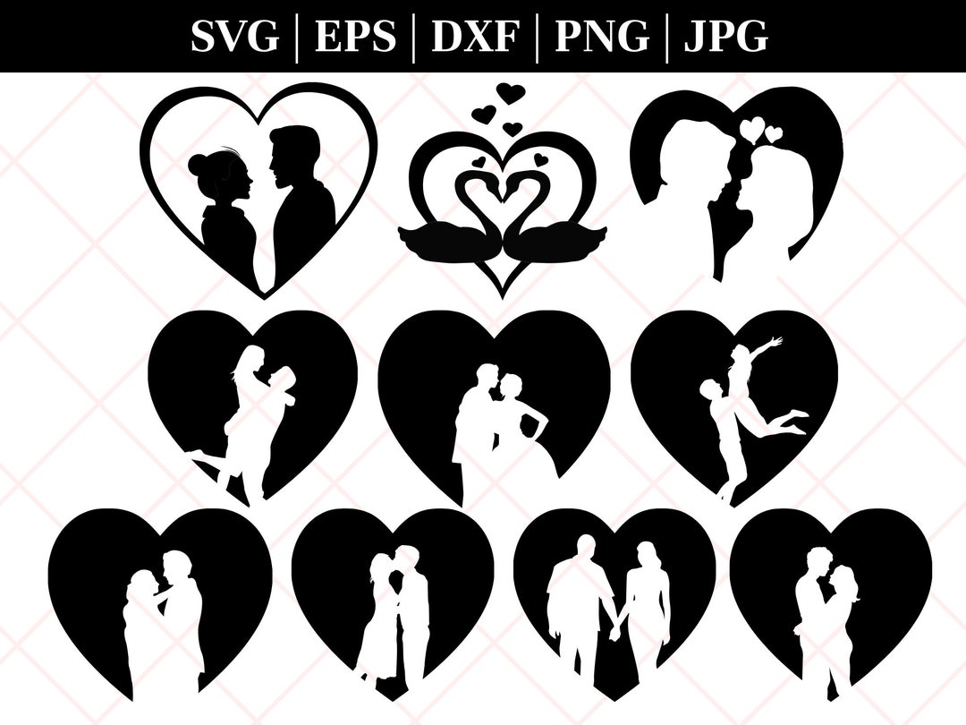 Couple Silhouette Svg, Relationship Svg, Lovers Silhouette, Romantic ...