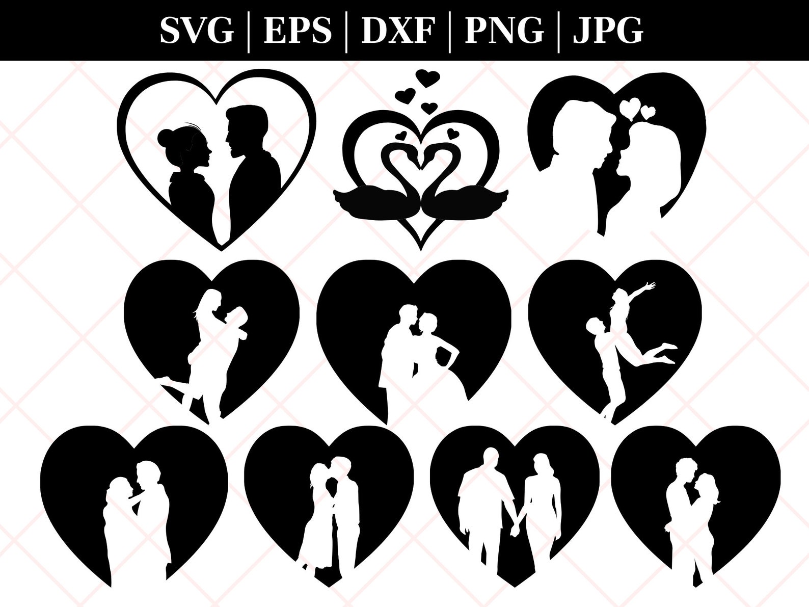 Couple Silhouette Svg, Relationship Svg, Lovers Silhouette, Romantic ...
