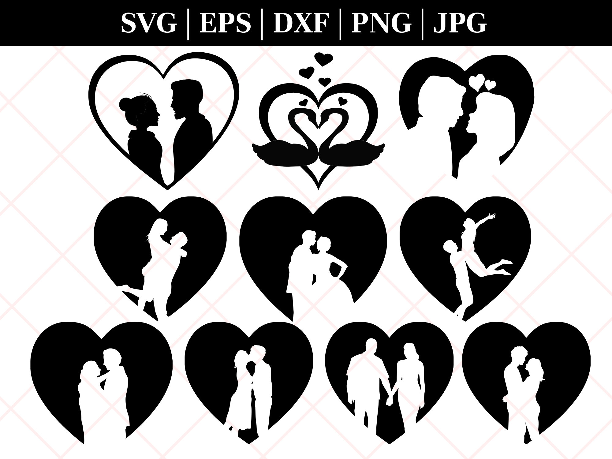 Couple Silhouette Svg, Relationship Svg, Lovers Silhouette, Romantic ...