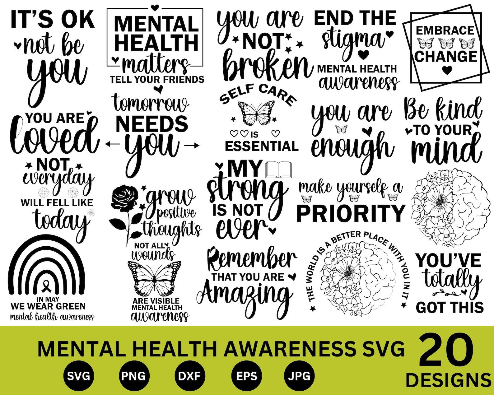 Mental Health Svg Bundle, Mental Health Awareness, Positive Svg ...