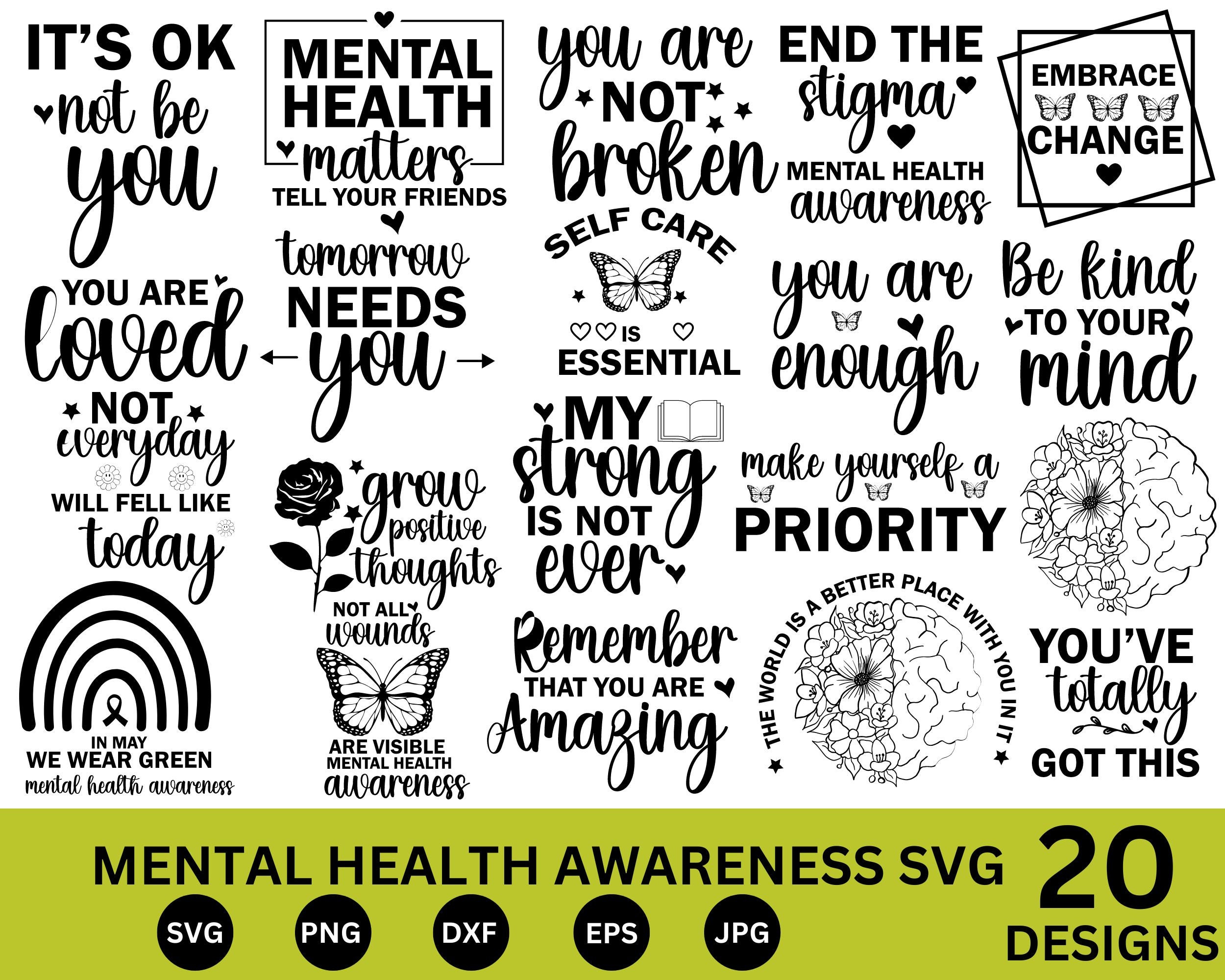 Mental Health Svg Bundle, Mental Health Awareness, Positive Svg ...