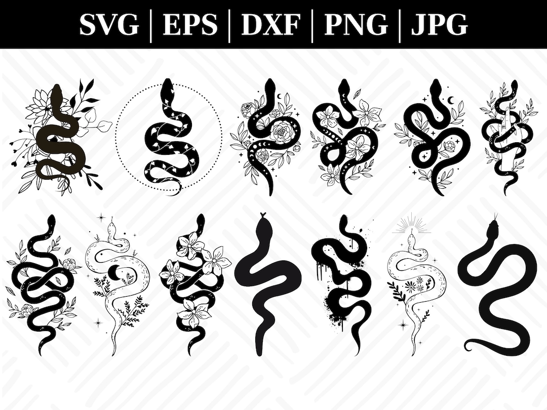 Floral Snake Svg Bundle, Celestial Snake Svg, Snake With Flowers Svg ...
