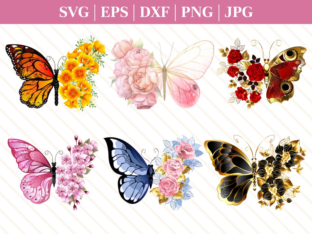 Floral Butterfly Svg, Flower Svg Files, Flower Butterfly SVG, Flower ...