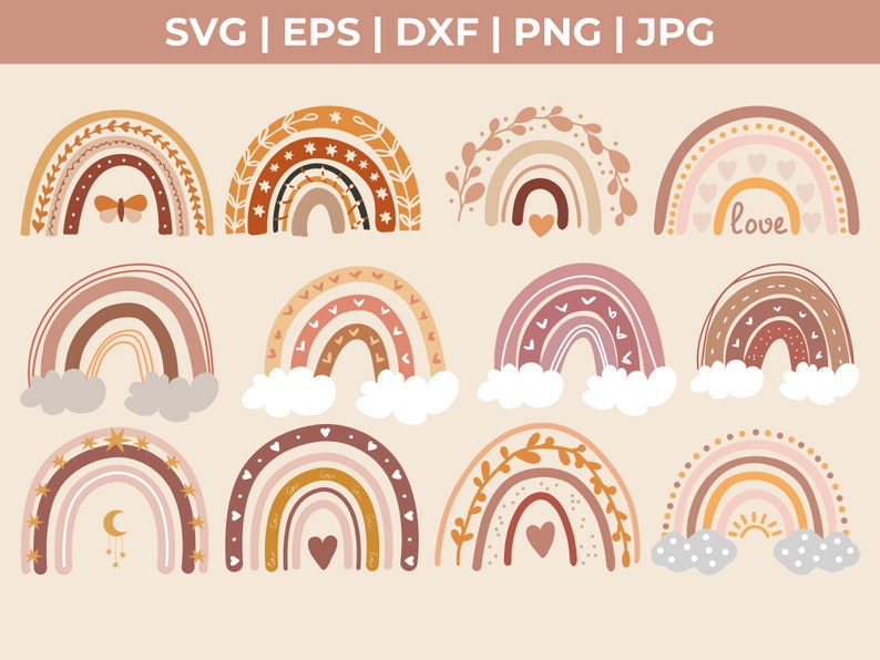 Rainbow Svg, Boho Rainbow Svg, Cute Rainbow Svg, Rainbow Svg Bundle ...