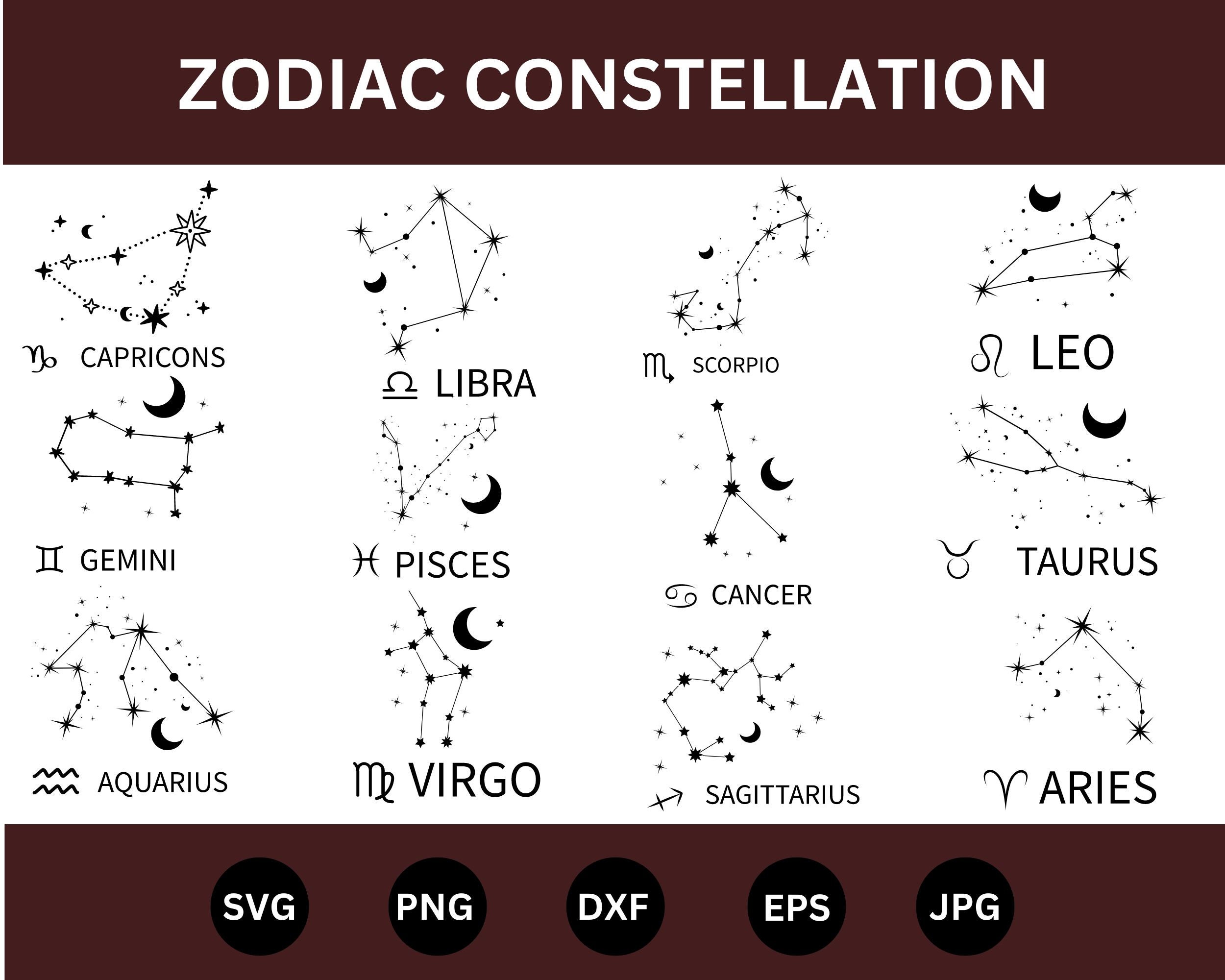 Star Zodiac Svg,zodiac Constellation Svg- Png,astrology Svg,zodiac Sign ...