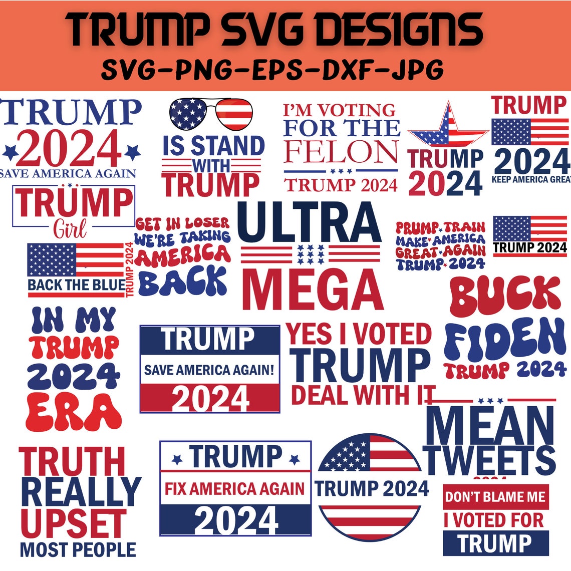 Trump 2024 Svg, 2024 Election, Donald Trump Svg Bundle, Trump Face ...