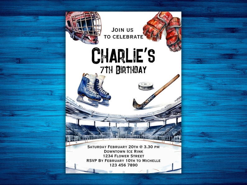 Ice Hockey Birthday Party Invitation, Ice-skating Invite, Canva ...