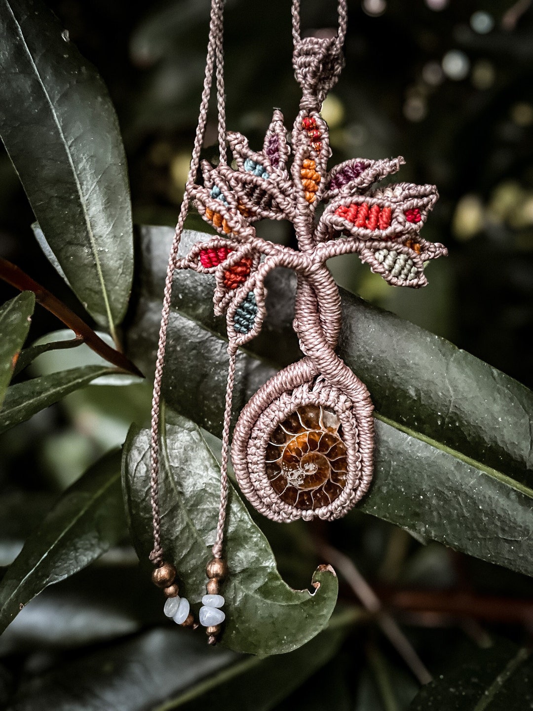 Ammonite Tree of Life Necklace, Macrame, Boho, Hippie, Ethnic Jewelry ...