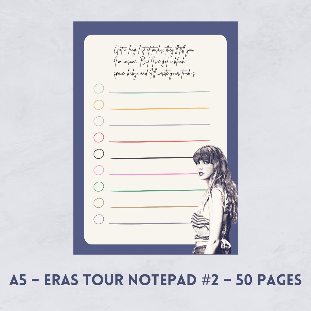 Taylor Swiftie Eras Tour Motivational To-do List Notepad 2 A5, 50 Pages ...