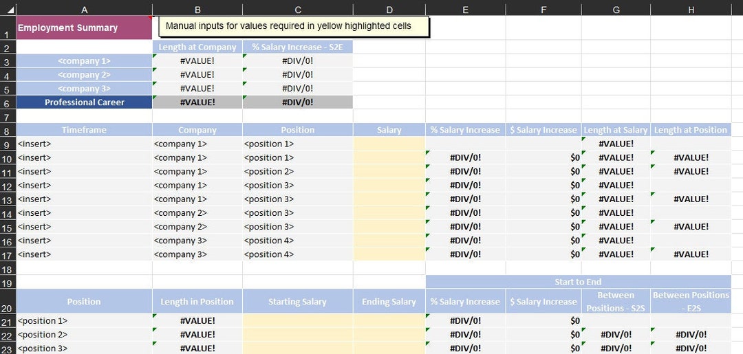 Employment and Salary Tracker | Excel Template - Etsy