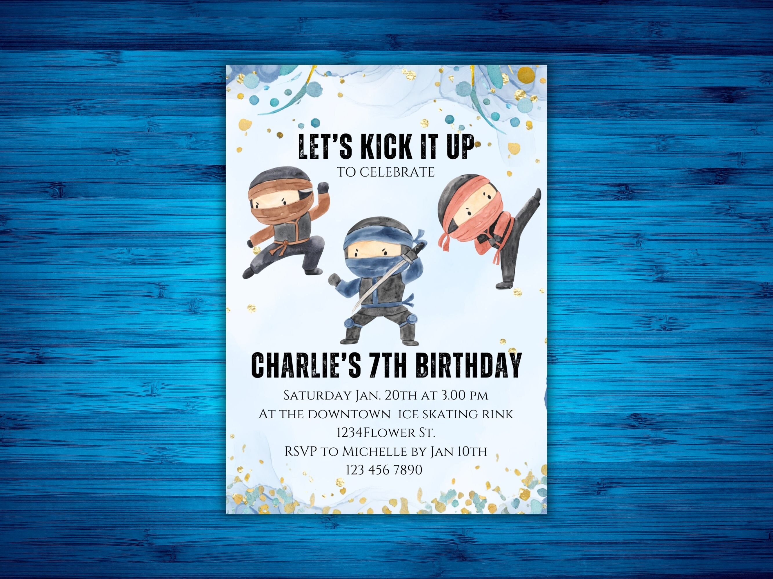 Cute Ninja Kids Birthday Invitation, Canva Editable Bday Invitation ...
