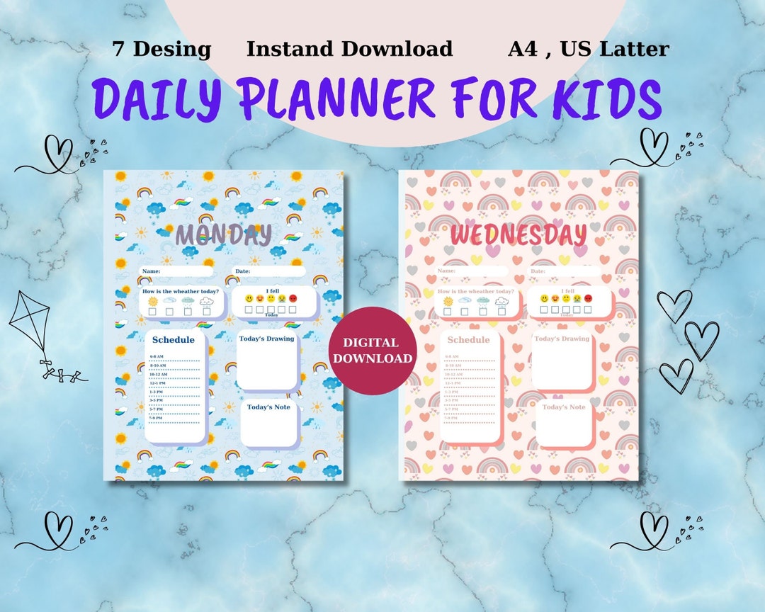 Rainbow Kids Daily Planner / Diary for Kids / Digital Dowload / Kids ...