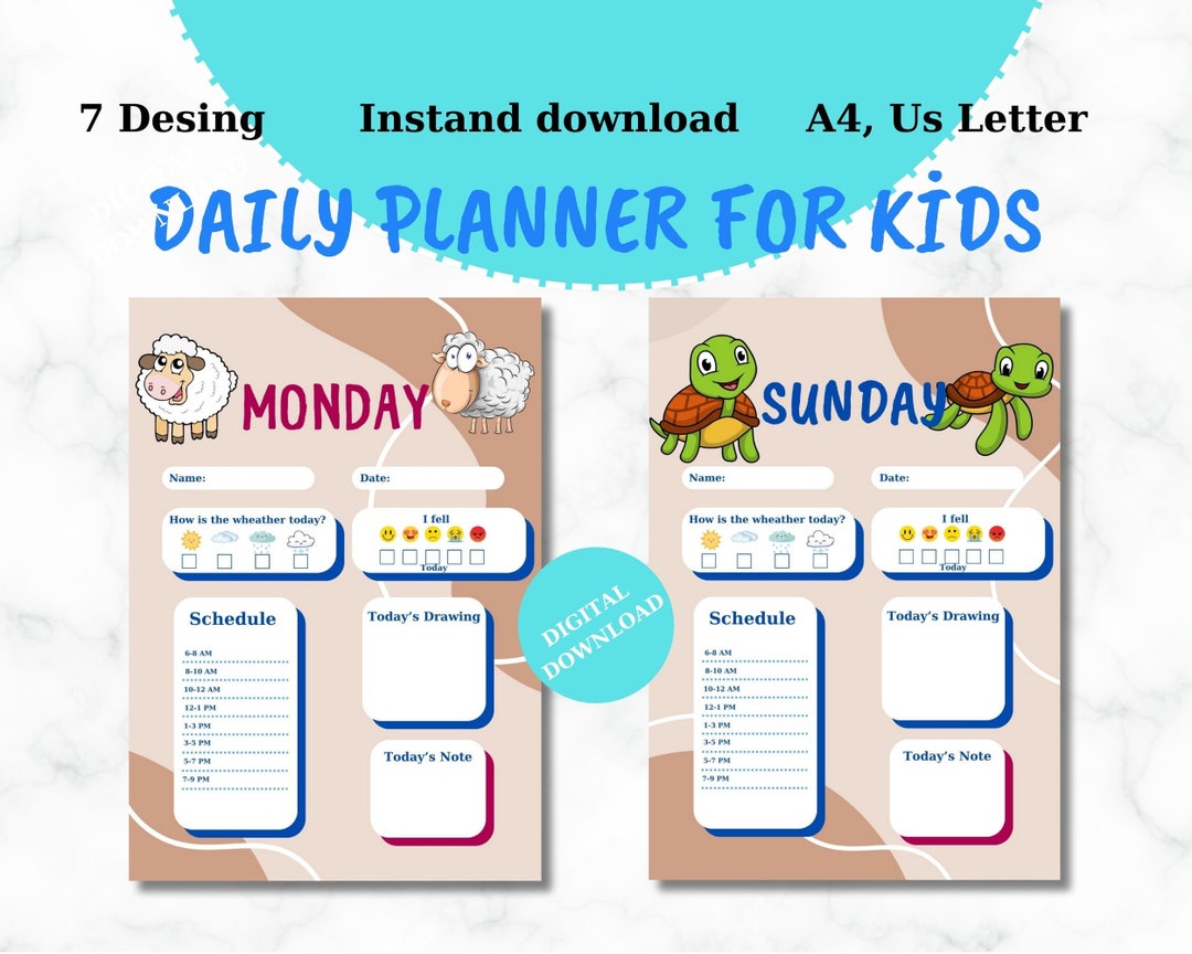 Kids Daily Planner / Animal Weekly Kids Planner / Diary for Kids ...