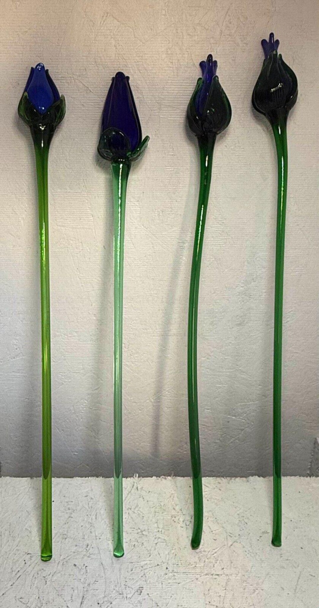 Vintage Art Glass Long Stem Bud Blue Glass Flower - Etsy