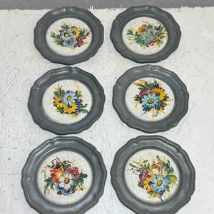 Vintage Angel Mark German Pewter Plate Inlayed Painted Porcelain 4" 6 ...