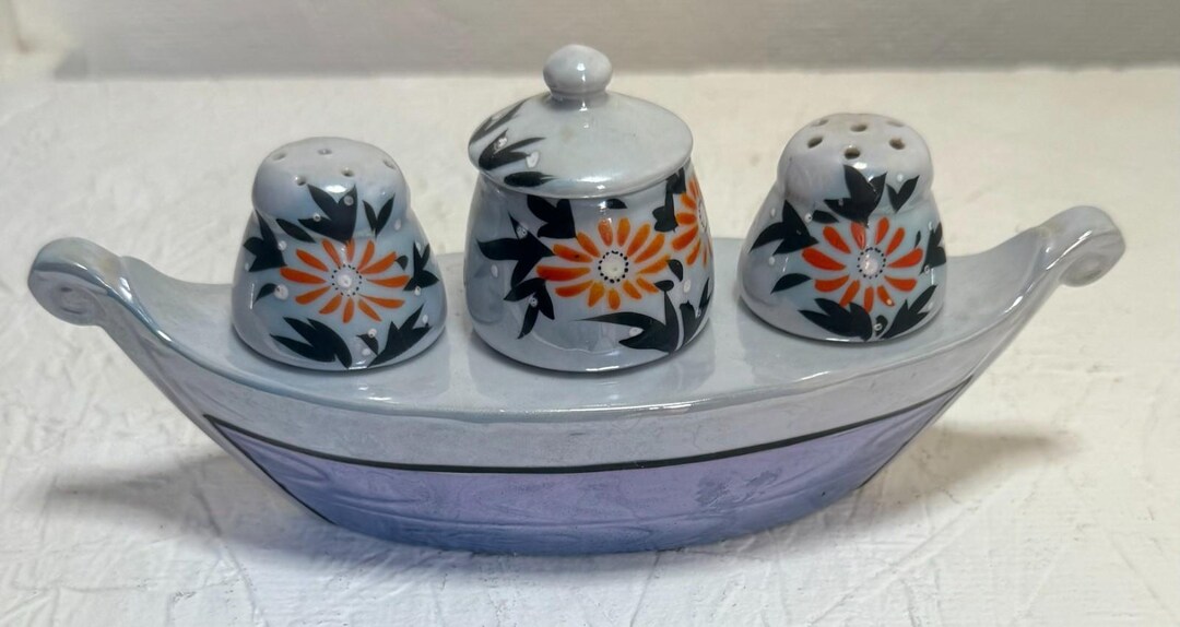 Vintage Japanese Lusterware Condiment Set Gondola - Etsy