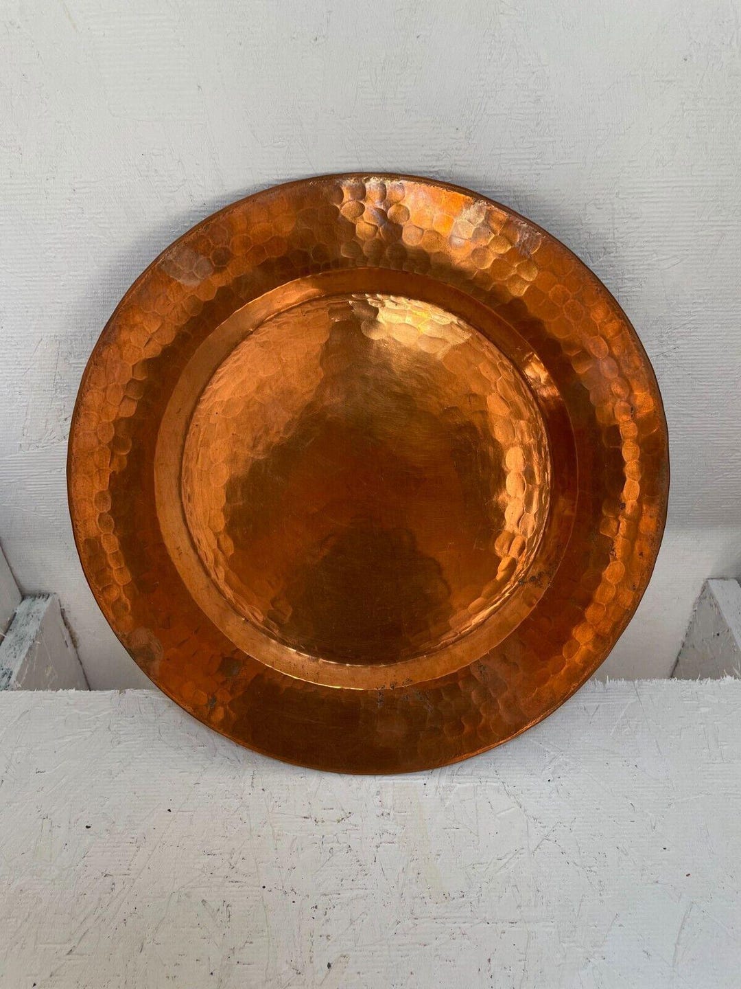 Vintage Copper Brass Scuttle Round Plate Chop Platter - Etsy