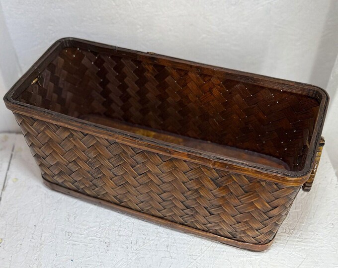 Vintage Dark Wicker Planter Box Rectangle Wooden Brown - Etsy