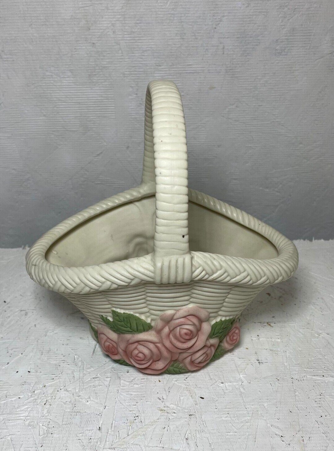 Vintage Small Bisque Ceramic Floral Basket Candy Dish Basket Home Decor ...