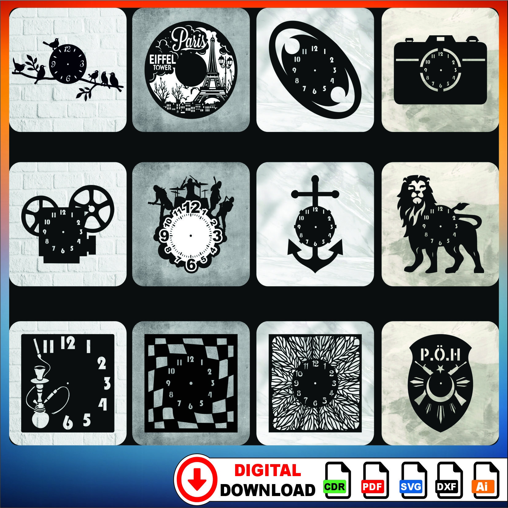 72 Laser Cut Clock Wall Decor Clocks, Clock Models, Wall Decoration ...