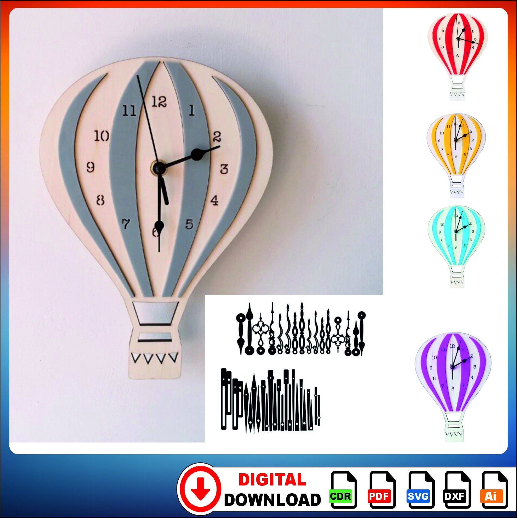 Laser Cut Clock Ballon Wall Decor Wall Clock, Clock Models, Wall ...