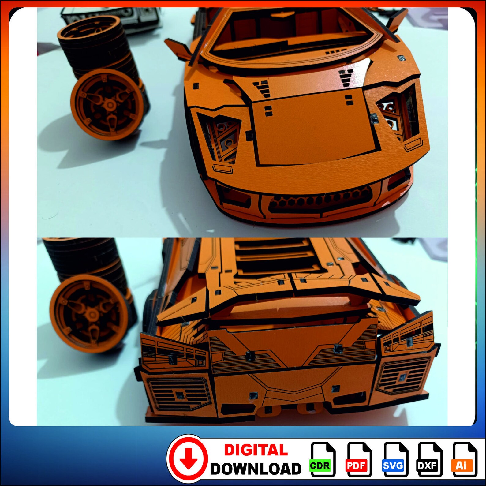 Laser Cut Wooden Lamborghini 3D Puzzle Toy, Digital File, Laser Cutting ...