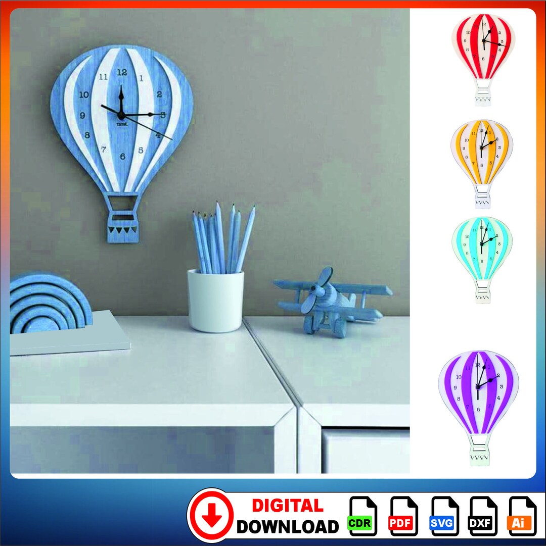 Laser Cut Clock Ballon Wall Decor Wall Clock, Clock Models, Wall ...