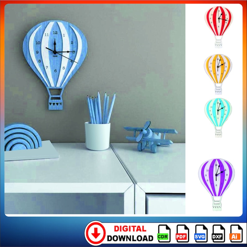 Laser Cut Clock Ballon Wall Decor Wall Clock, Clock Models, Wall ...