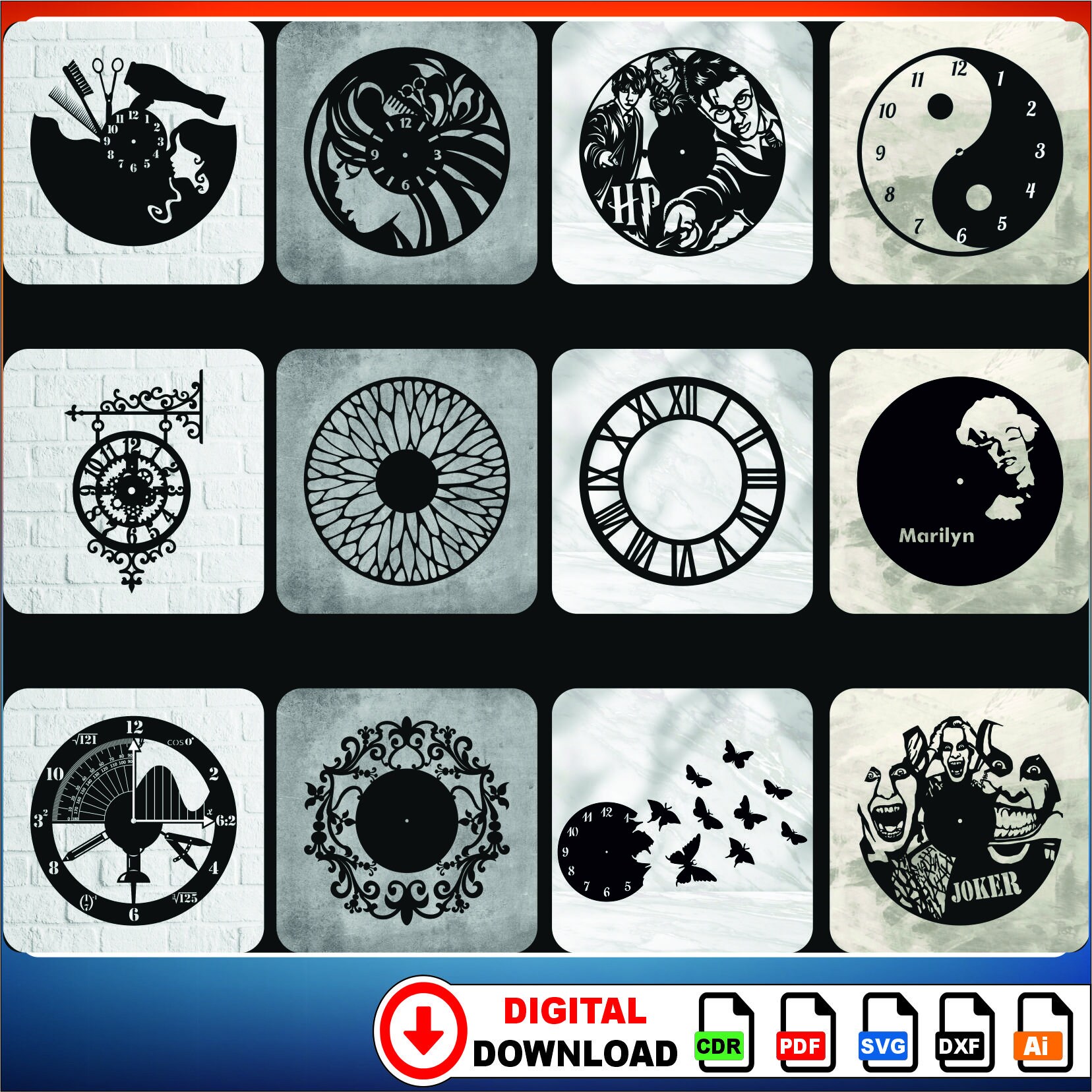 72 Laser Cut Clock Wall Decor Clocks, Clock Models, Wall Decoration ...