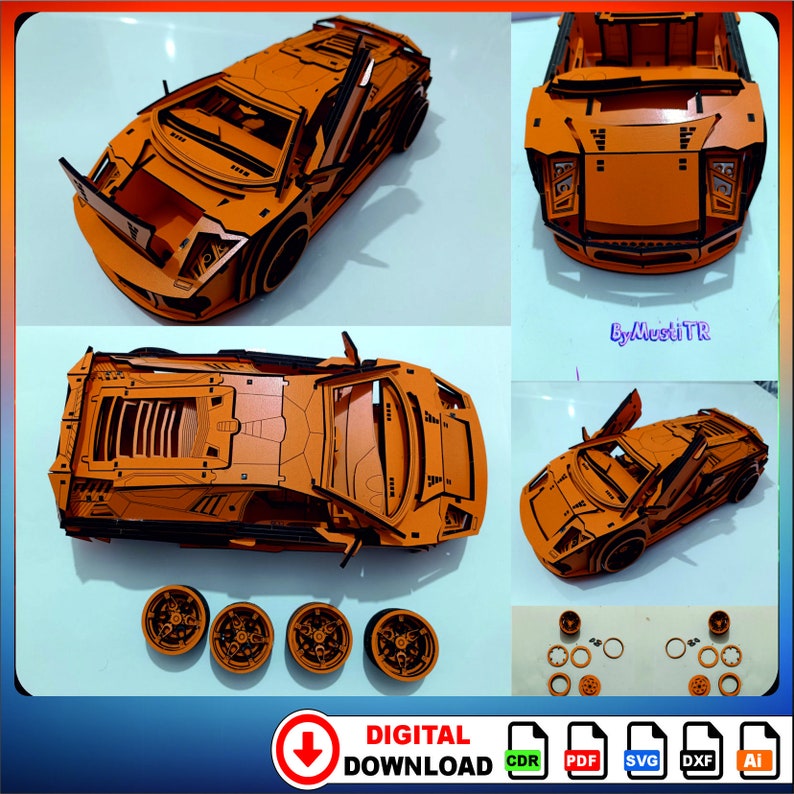 Laser Cut Wooden Lamborghini 3D Puzzle Toy, Digital File, Laser Cutting ...