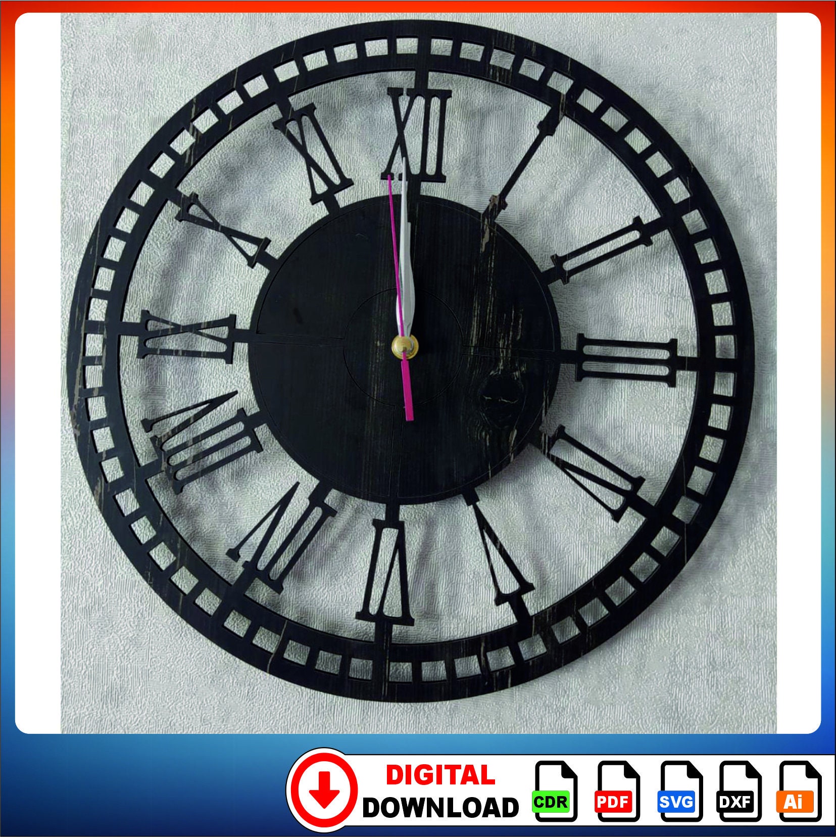 Roman Numeral Clock Laser Cut File SVG, Clock Models, Wall Decoration ...
