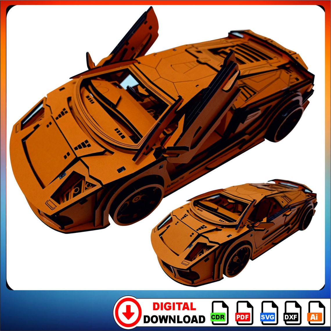 Laser Cut Wooden Lamborghini 3D Puzzle Toy, Digital File, Laser Cutting ...