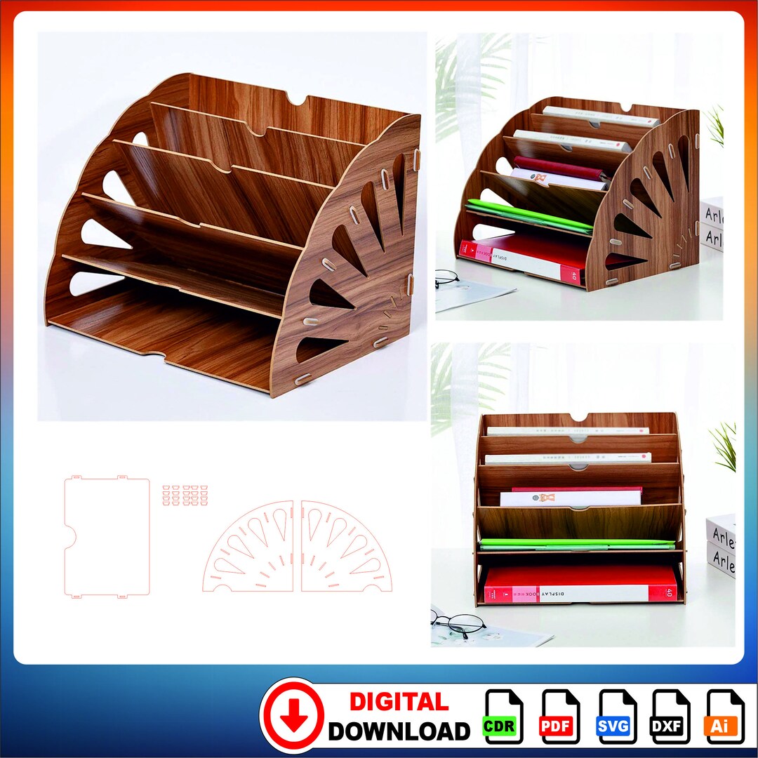 Laser Cut Office Desktop Stationery Rack Letter Magazine File Folder ...