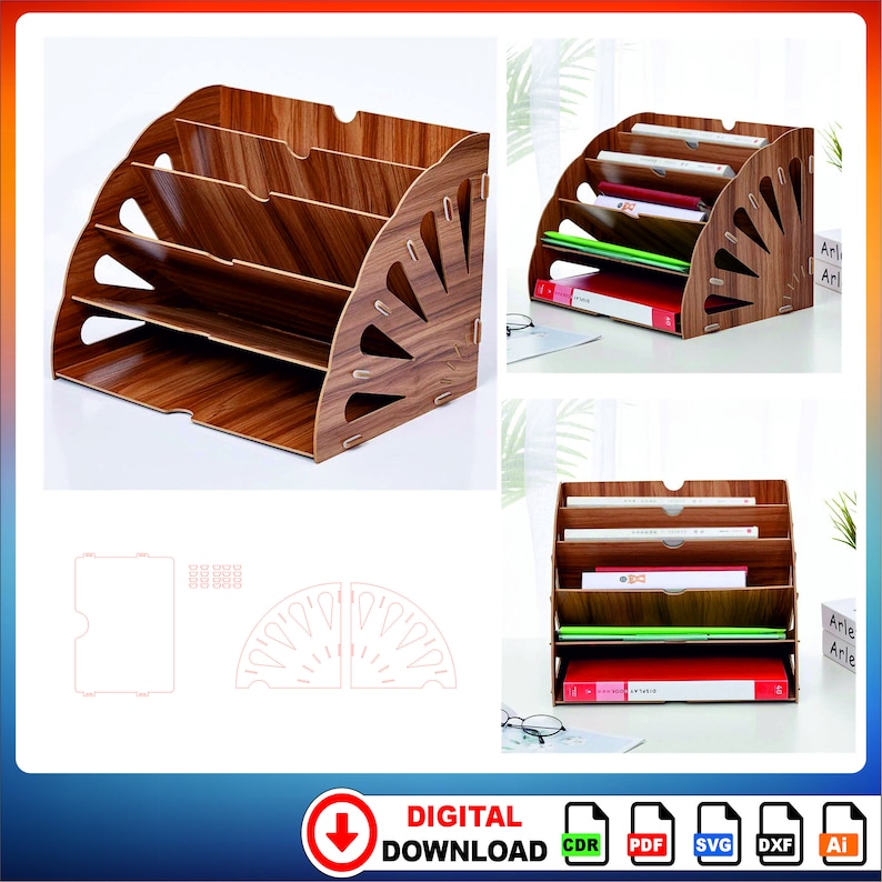 Laser Cut Office Desktop Stationery Rack Letter Magazine File Folder ...