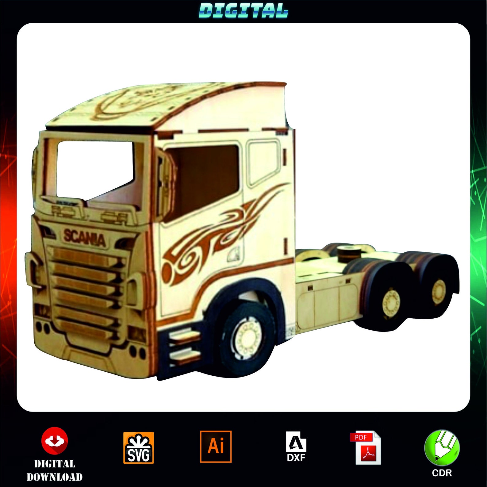 Laser Cutting Scania R580 - 3mm Cnc Laser File, File for Laser 3D ...