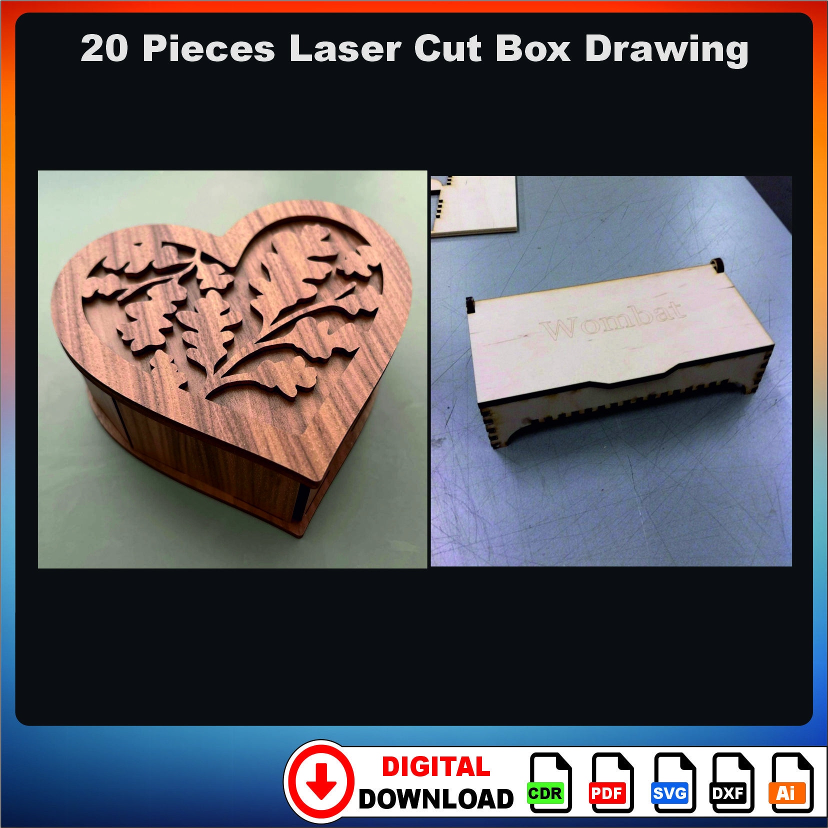 20 Pieces Decorative Wooden Gift Box Laser Cut File - Storage Box With ...