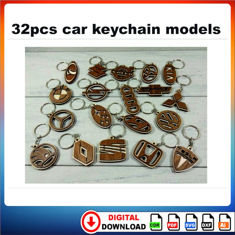 33 Auto Keychains 3D Model Puzzle File 3D Cdr Dxf Vector Cnc Files ...