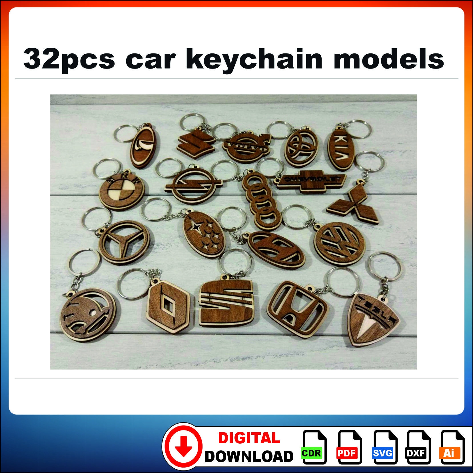 33 Auto Keychains 3D Model Puzzle File 3D Cdr Dxf Vector Cnc Files ...