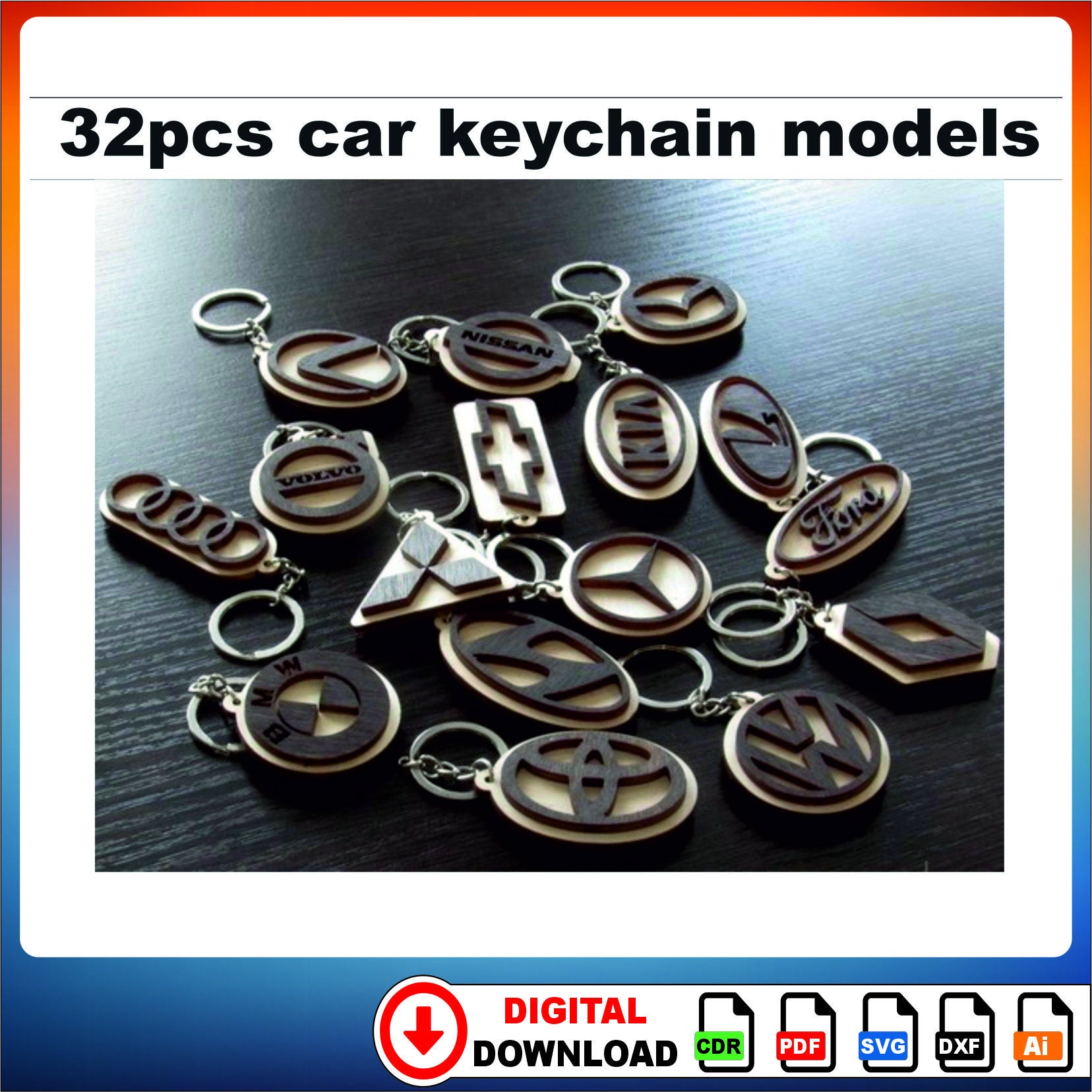 33 Auto Keychains 3D Model Puzzle File 3D Cdr Dxf Vector Cnc Files ...