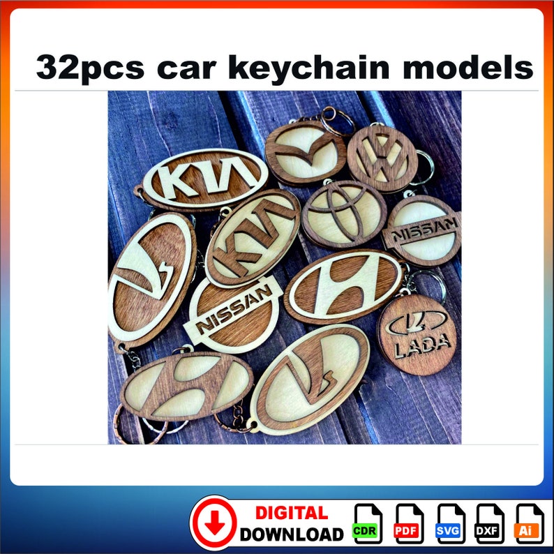33 Auto Keychains 3D Model Puzzle File 3D Cdr Dxf Vector Cnc Files ...