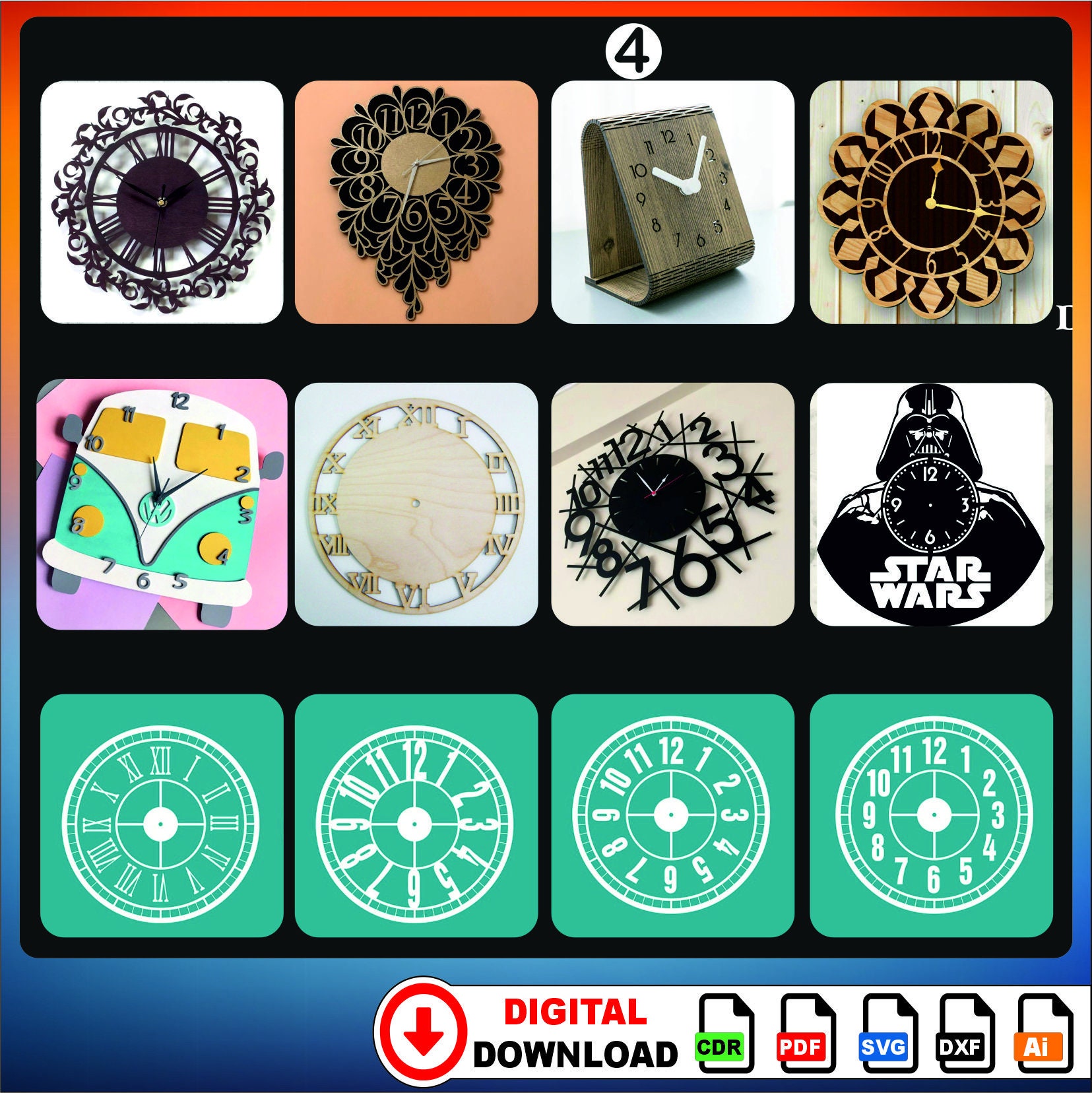 60 Laser Cut Clock Wall Decor Clocks, Clock Models, Wall Decoration ...