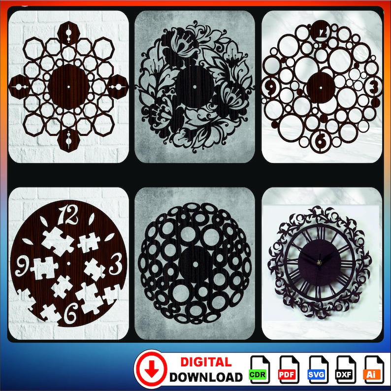 24 Laser Cut Clock Wall Decor Clocks, Clock Models, Wall Decoration ...