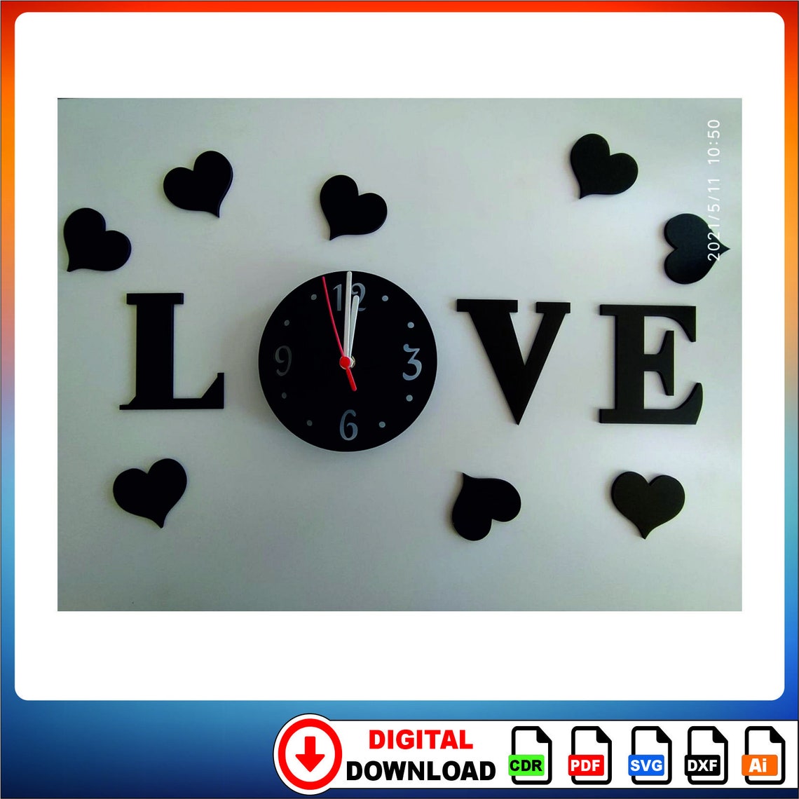 Love Wall Clock SVG, Watch Models, Wall Decor Clocks, DXF Files for ...