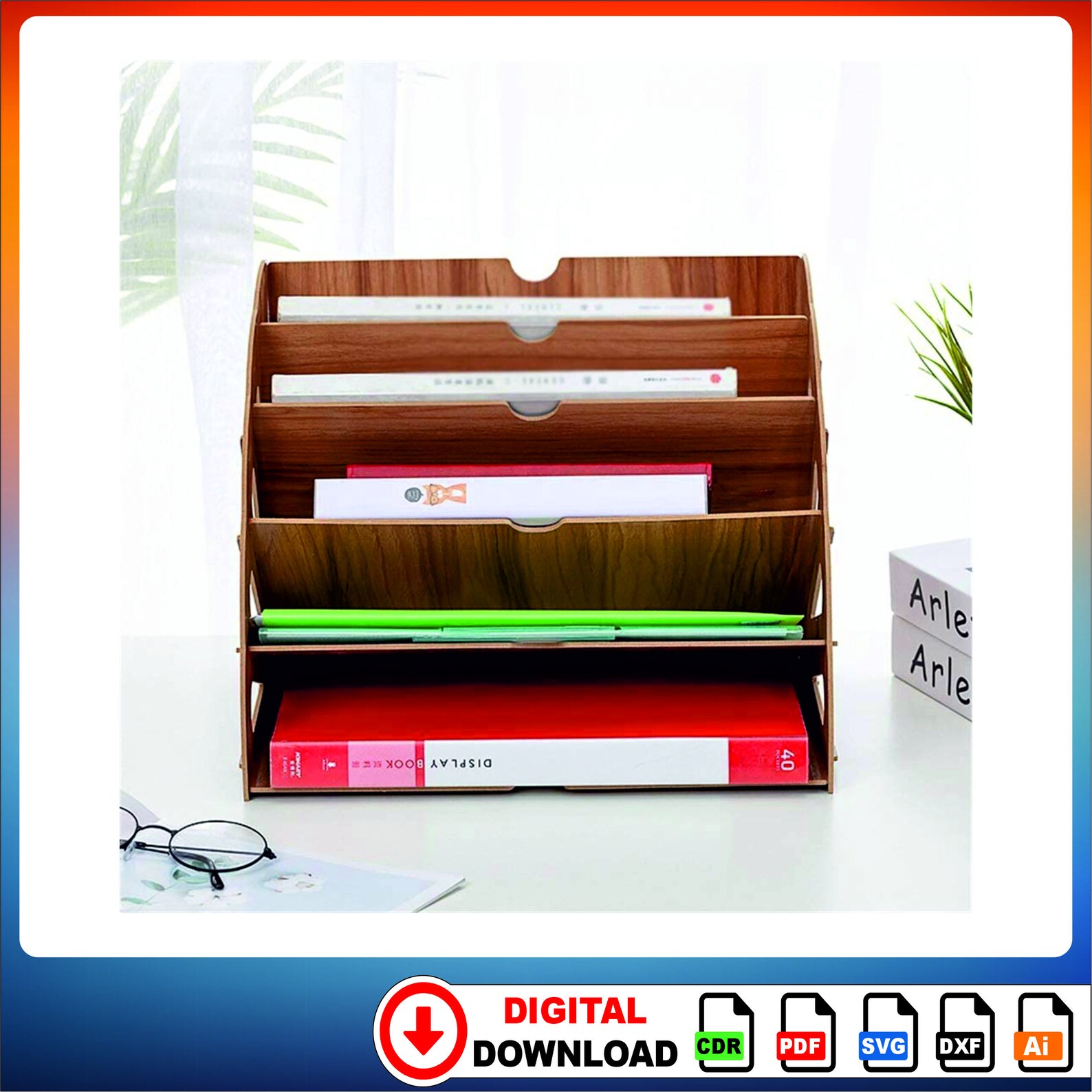 Laser Cut Office Desktop Stationery Rack Letter Magazine File Folder ...